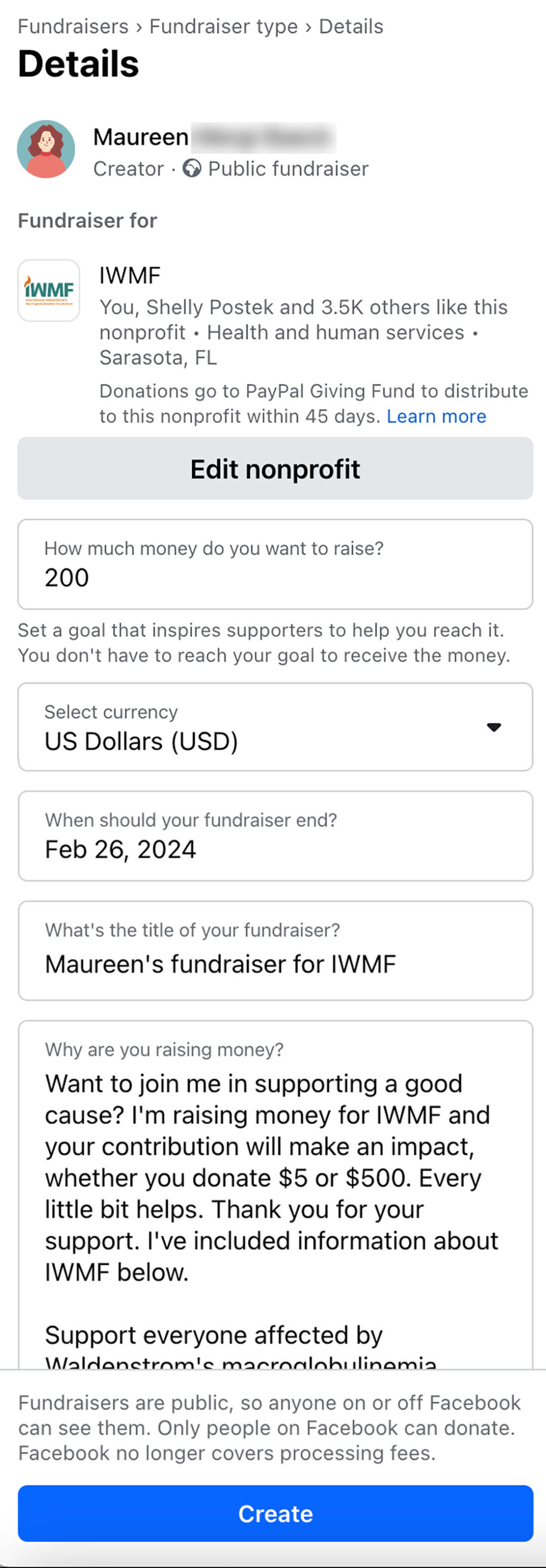 Create a Facebook Fundraiser for the IWMF - International Waldenstrom’s ...